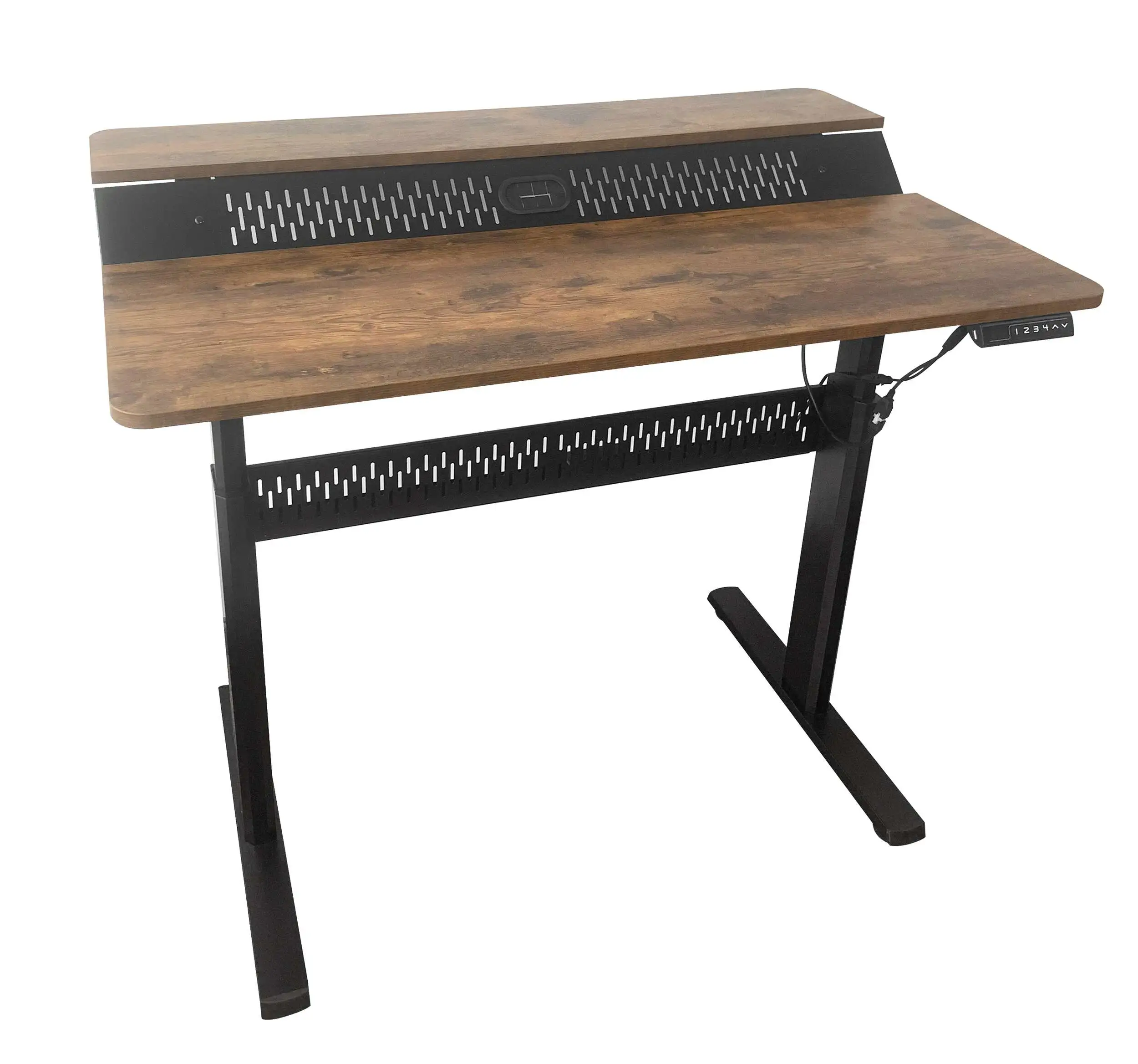 Electric Height Adjustable Desk With Monitor Shelf | 2 Layered Standing ...