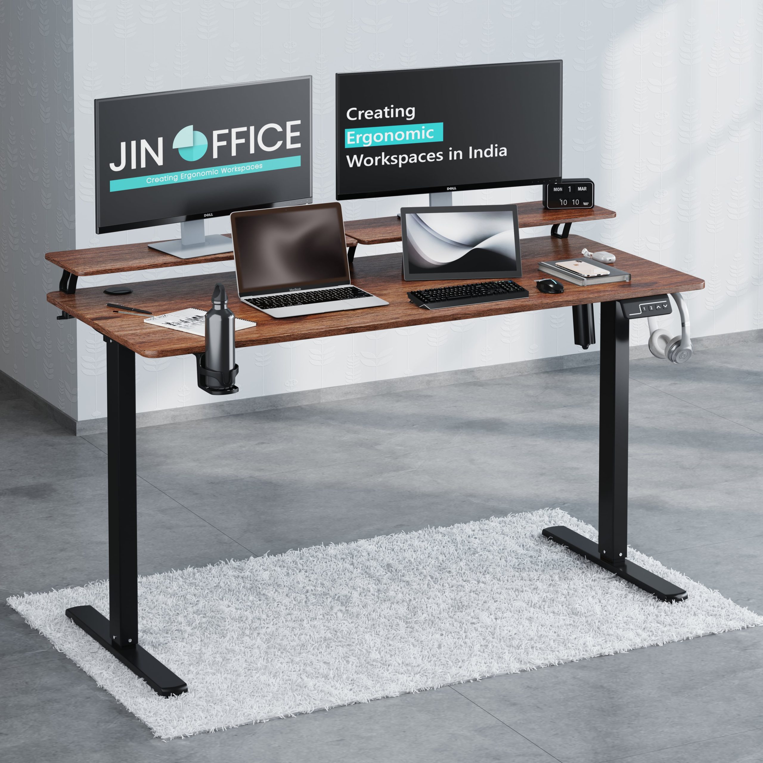 Two Layered Electric Height Adjustable Desk| 80 KG Weight Capacity ...