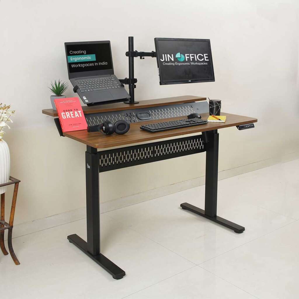 Electric Height Adjustable Desk With Monitor Shelf | 2 Layered Standing ...