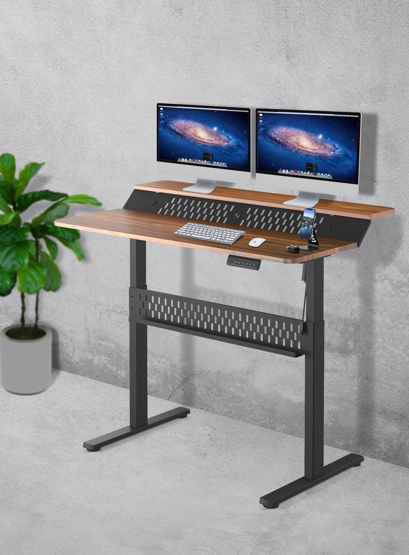 Electric Height Adjustable Desk With Monitor Shelf | 2 Layered Standing ...