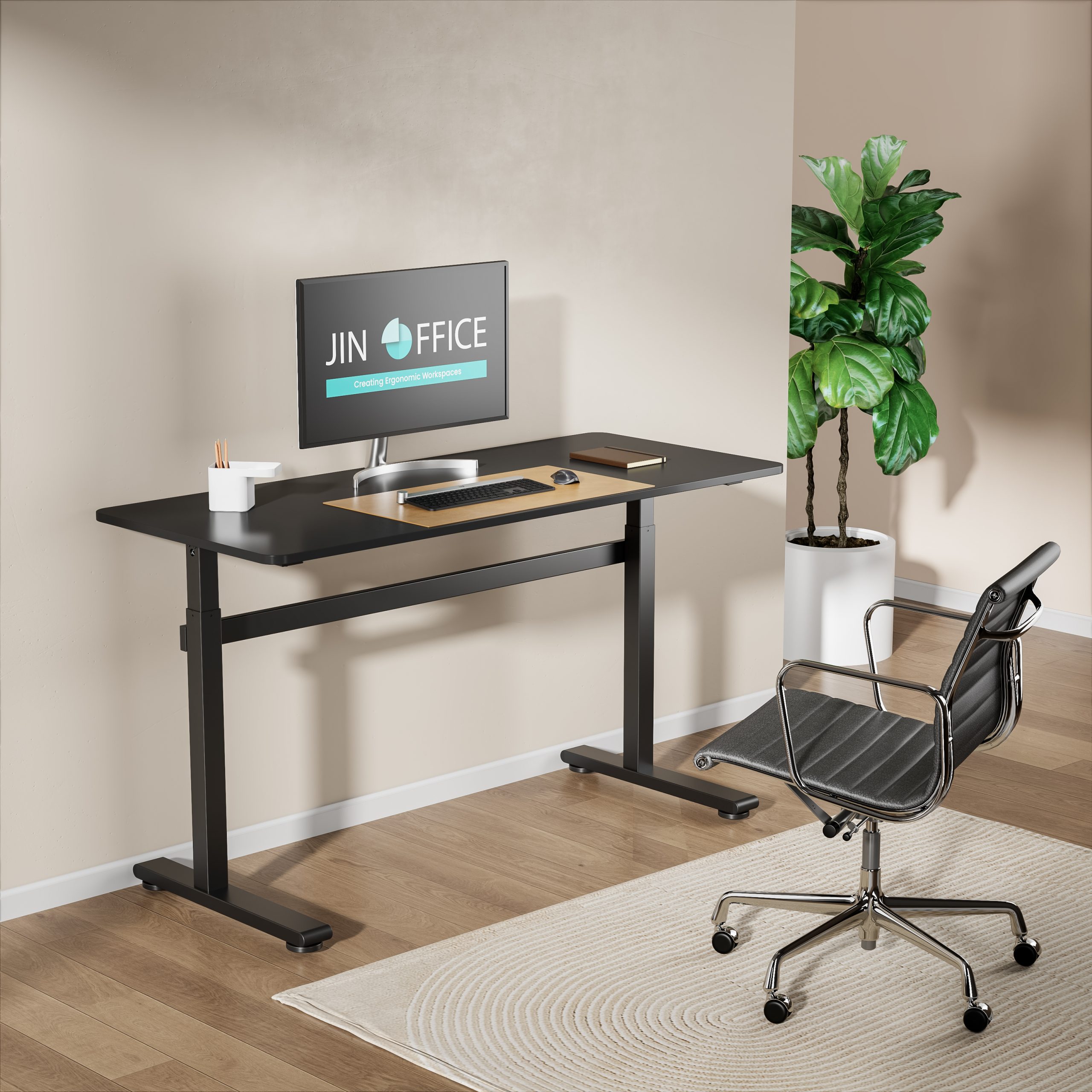 Manual Height Adjustable Standing Desk Black | 1400*600mm Top | With ...