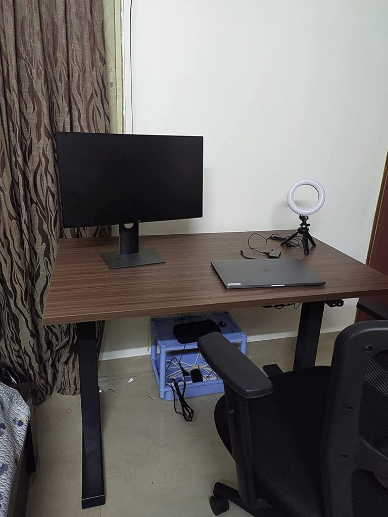 Single Motor Height Adjustable Desk With Top And Electric Panel (Black ...