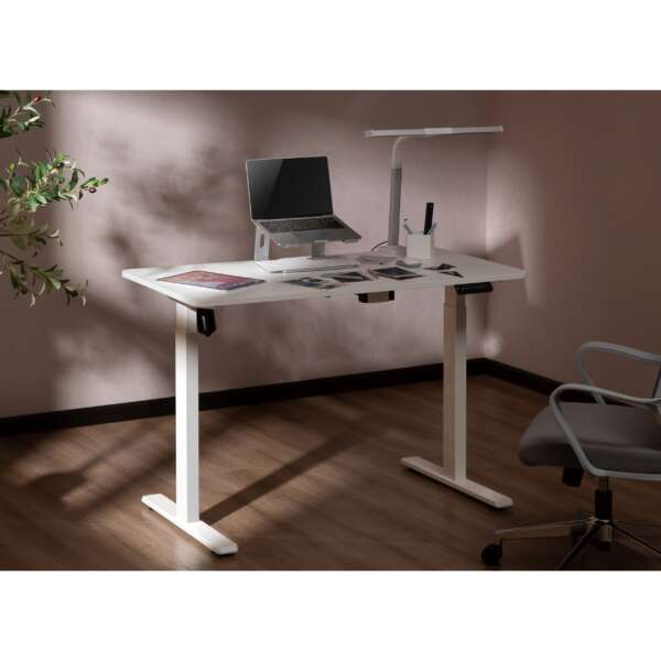 Single Motor Height Adjustable Desk With Top And Electric Panel (White ...