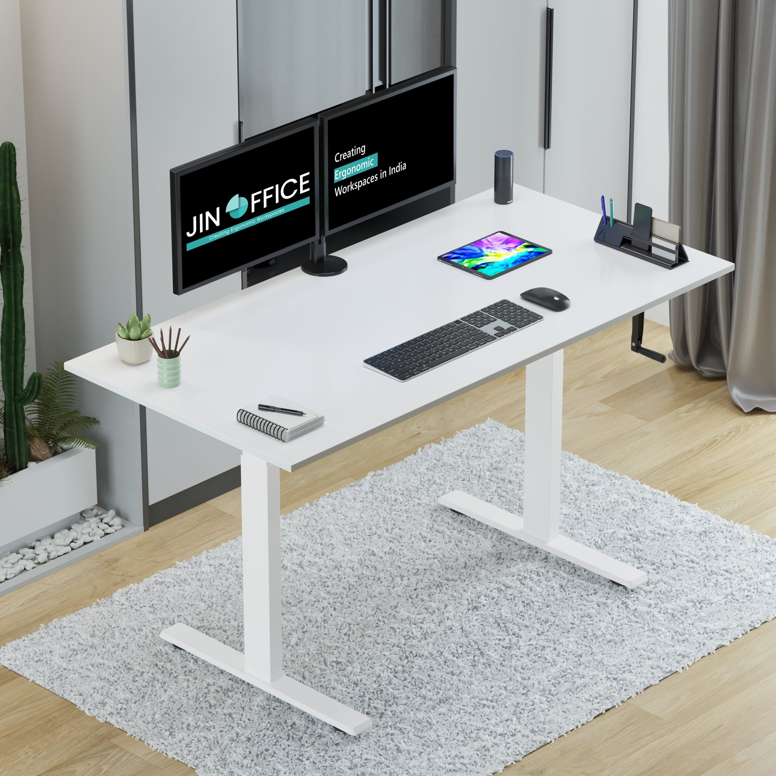 Manual Standing Desk White With 25mm Thick Pre Drilled Top| 80kg Weight ...