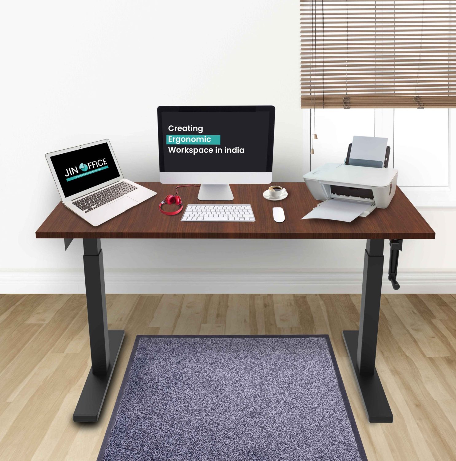 Manual Standing Desk With Top (Black Frame) | Height Adjustable Desk