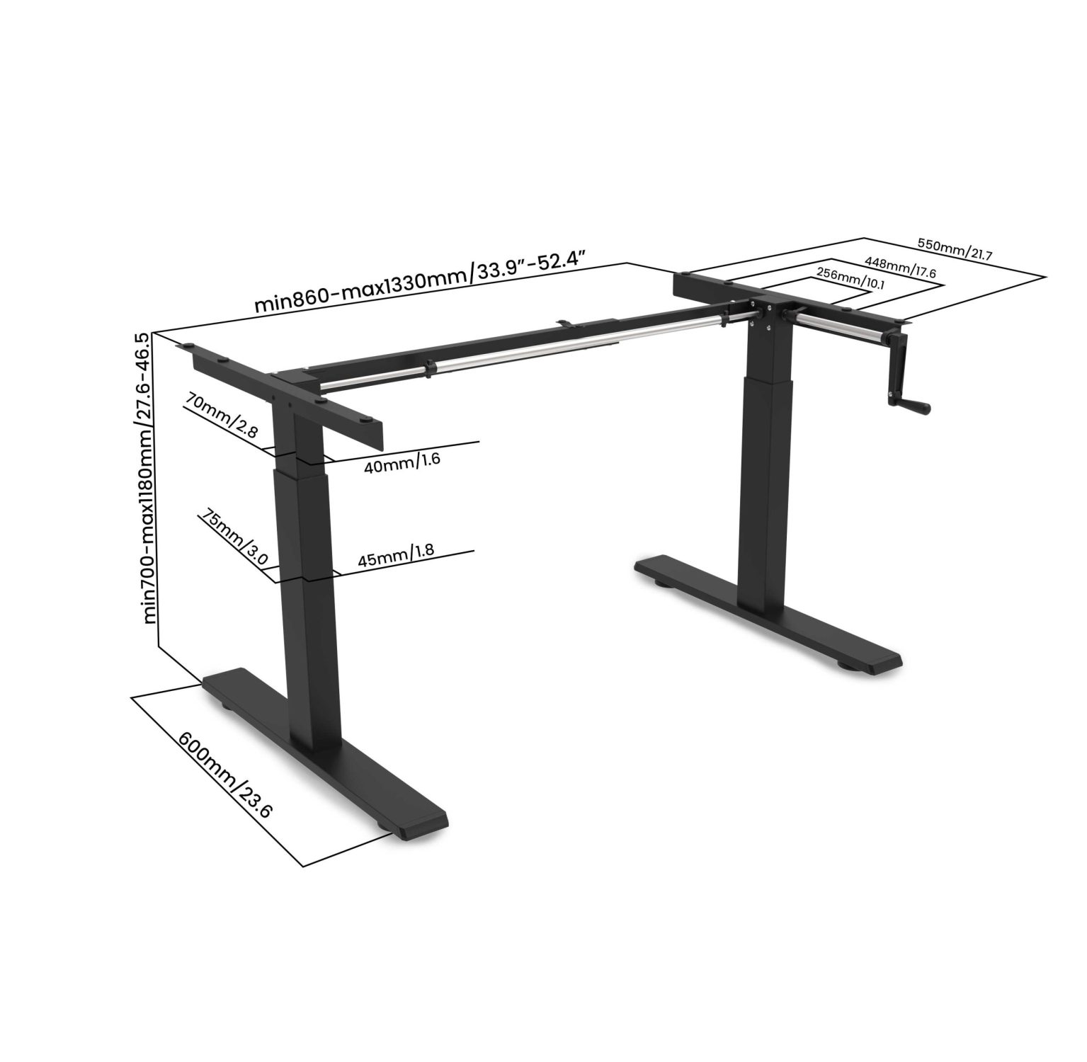 Manual Standing Desk With Top (White Frame) | Height Adjustable Desk