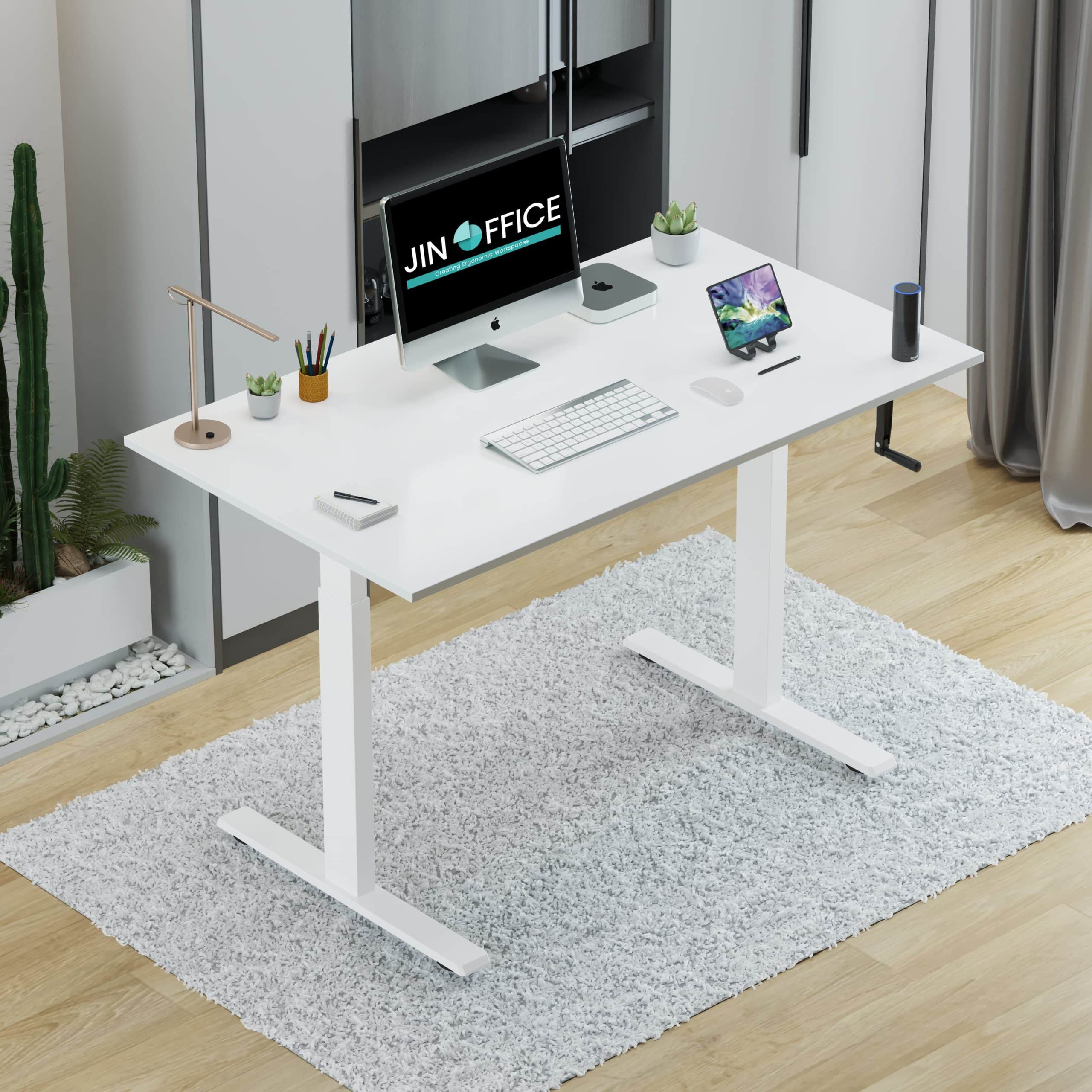 Manual Standing Desk White With 25mm Thick Pre Drilled Top| 80kg Weight ...